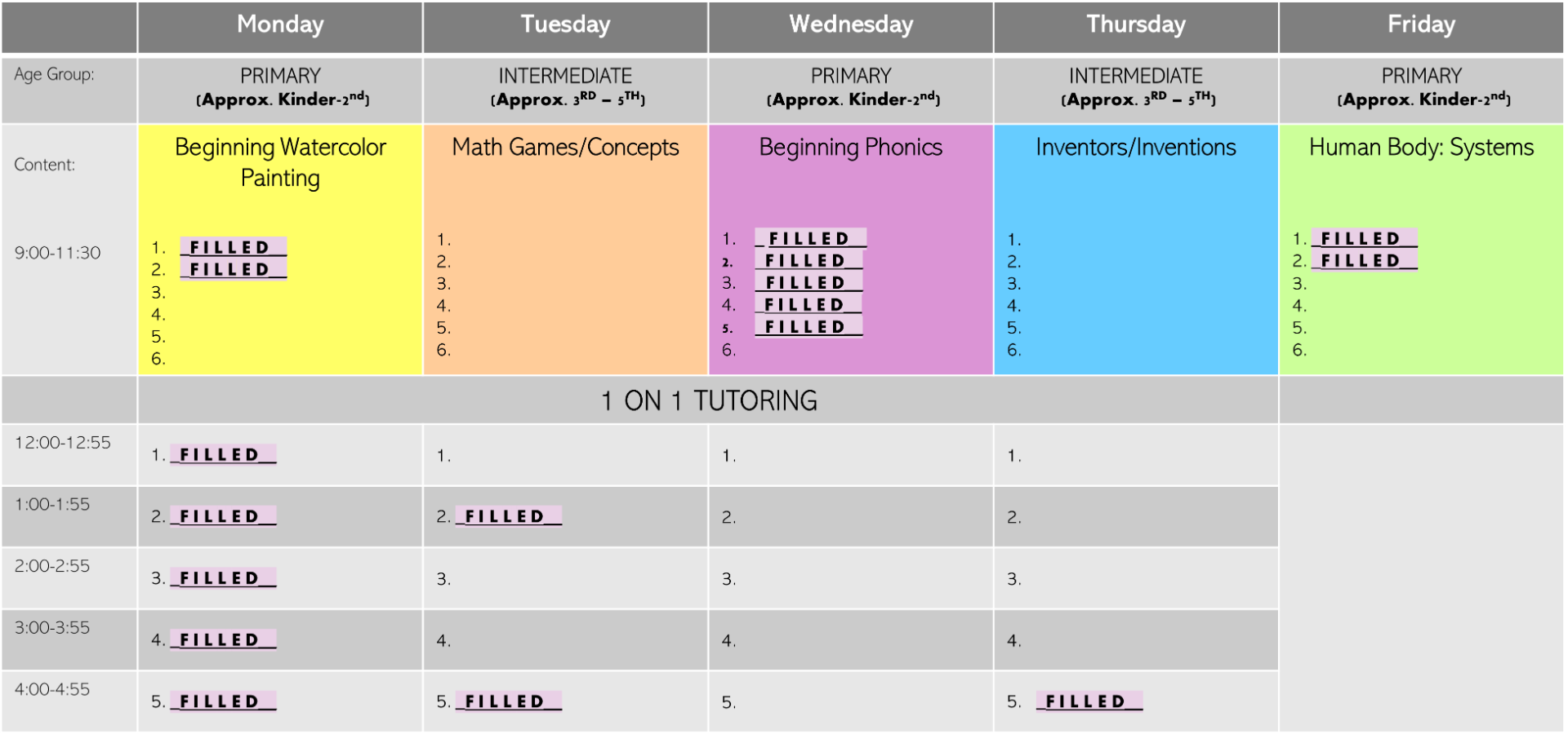 '23 Fall Schedule :: purposefullearningplace